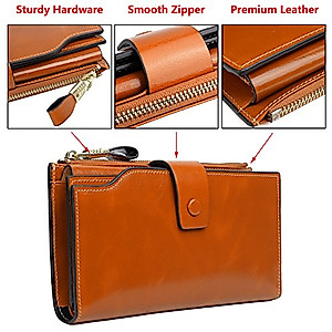 YALUXE Women's Genuine Leather Wallet RFID Blocking Multi Card Holder with Cell Phone Pocket