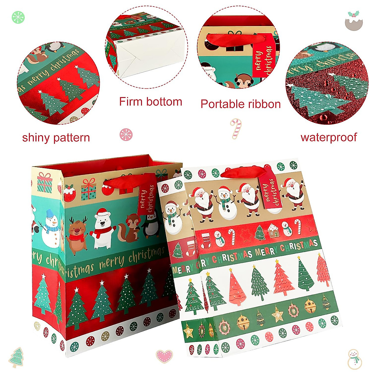 SPERPAND 12Pcs Large Christmas Gift Bags with Tissues, Reusable Treat Bags with Handles, Tote Goodie Bags and Holiday Gift Bags Bulk for Xmas Gifts Decorations