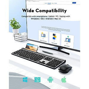 Wireless Keyboard and Mouse Combo, Samsers Ultra Slim Rechargeable Dual-Mode (Bluetooth 5.0x2 +2.4G) Silent Keyboard and Mouse Set, Multi-Device Full-Size Compact Design for MacOS/iOS/Android/Windows