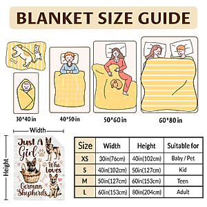 Kids Girls Throw Blanket - 40x30 Inches Small Blanket - Soft Plush Dog Themed Blankets for Office, Sofa - White Cute Fuzzy Throws Gifts for German Shepherd Dog Lovers