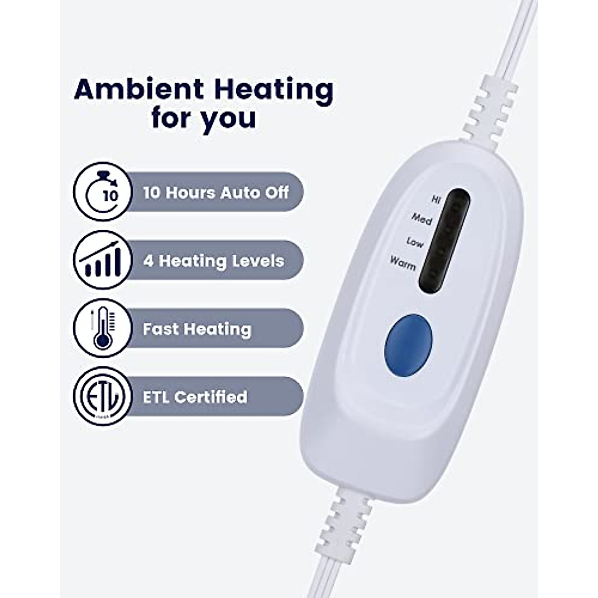 Electric Heated Blanket Twin Size 62"x84" for Home Bedding Use Large Oversized Soft Flannel Velvet Controller with 4 Heating Levels and 10 Hours Auto Shut Off Machine Washable -(Blue, Twin(62"x84"))