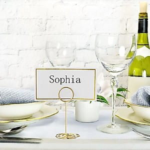 Toncoo 24 Pack Premium Table Number Holders and 24 Pcs Place Cards with Gold Foil Border, Place Card Holder, Table Sign Stand, Photo Picture Holders Wedding Table Name Card Holder(Gold)