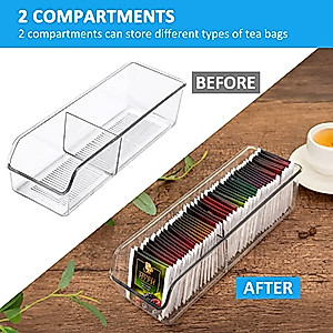 FUCDTEFC Tea Bag Organizer, Tea Bag Holder Box Storage Bin, Clear Tea Packet Plastic Drawer, Sugar Packet, Coffee, Condiment, Tea Spice Bag Holder for Kitchen Cabinet, Countertop, Fridge
