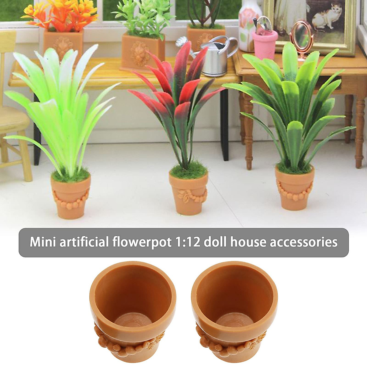 SING F LTD 2 Sets (14PCS) Dollhouse Flower Pot Miniature Plant Terracotta Pots Simulation Bonsai Pot Fairy Garden Landscape Decoration for Dollhouse Garden Decor