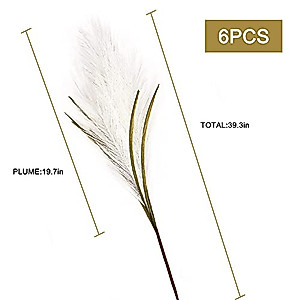 Artflower Artificial Pampas Grass, 6Pcs 39.3" Faux Pampas Branches Tall Reed Grass Decor Fake Reed Phragmites Plants Boho Home Decor Bunches for Home Wedding Party Decor(White)