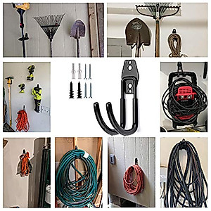 JUXYES Pack of 2 Wall Mounted Garden Hose Holder, Heavy Duty Water Hose Storage Organizer Pipe Reel Holder Hanger, Car Hose and Cord Hanger Bracket Bracing with Screws and Expansion Bolt (Black)