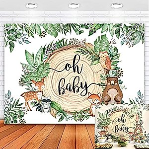 Avezano Woodland Baby Shower Backdrop for Boy Geenery Oh Baby Photography Background Jungle Safari Animals Woodland Baby Shower Party Decorations Photoshoot