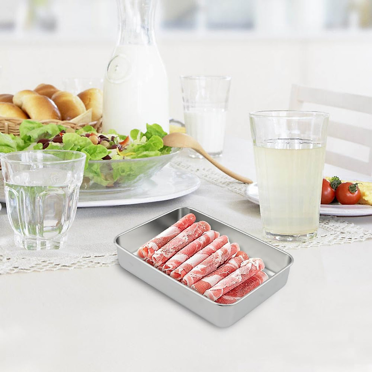 Bacon Container for Refrigerator with Lid Stainless Steel Deli Meat Storage Containers for Fridge Anti Slip and No Stick Keep Fresh Kitchen Food Storage Containers(Silver)