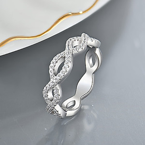 Fahonie Infinity Ring for Women Stackable Ring 925 Sterling Silver cut 5A Cubic Zirconia CZ Promise Ring(Size10)