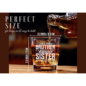 Onebttl Brother Gifts from Sister, Funny Gift Idea for the Best Brother for Christmas, Birthday, Whiskey Glass - Proud