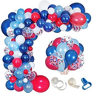 Navy Blue Red White Balloon Garland Kit,139 Pack Navy Red White Confetti Balloon for Boy Blue Birthday Baseball Nautical Theme Party American Flag Party Election Party July 4th Decorations