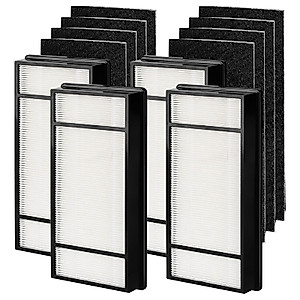 KEYJINIU 4 Pack HRF-H1 HRF-H2 / Filter (H) + 8 Pack Carbon Pre Filter Compatible with Honeywell HPA060, HPA160, HPA050, HPA150, HHT055, HHT155