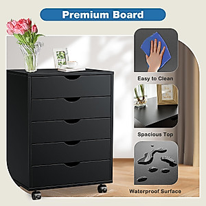 OLIXIS Chest Wood File Cabinet Rolling Organization Storage Dresser with Wheels for Home Office