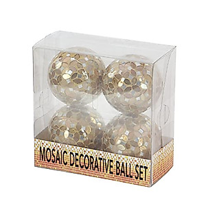 Deco 79 Glass Handmade Mosaic Orbs & Vase Filler, Set of 4 4"D, Gold