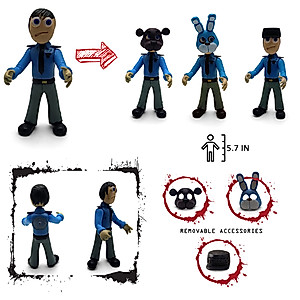 Toysvill Inspired by Five Nights at Freddy Game Action Figures Toys (FNAF) Toy, Set 6 pcs, Height 6in [Nightmare Foxy, Freddy, Bonnie, Fazbear, Chica and Human Security] with Masks