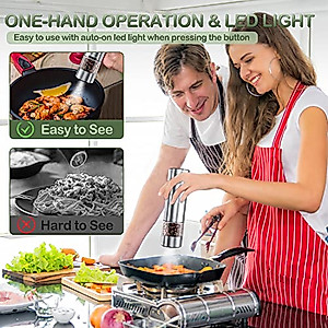 Electric Salt and Pepper Grinder,Black Pepper Grinder Refillable Sea Salt Grinder with LED Light Adjustable Coarseness Pepper MillsUSB Rechargeable One Hand Gravity Salt Grinder