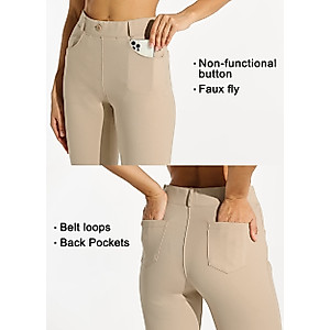 Willit 33" Women's Yoga Dress Pants Bootcut Work Slacks Stretch Office with Belt Loops 4 Pockets Khaki XXL