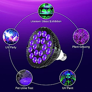 KINGBO Black Light Bulbs, 2 Pack 36W LED Blacklight Bulbs E26 PAR38 Glow in The Dark, UV Black Bulb 395nm LEDs for Blacklight Party, Fluorescent Art, Holiday Decorations, Acrylic Pouring Light