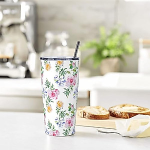Yaxongx 20oz Tumbler Radiant Flower Double Wall Vacuum Insulated Coffee Mug with Lid and Metal Straw Brush Reusable Stainless Steel Water Bottle Travel Cup Gifts for Car Ice Drinks Hot Beverage