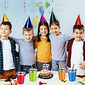 Kids Cups with Lids and Straws, 12oz Spill Proof Drinking Cups Stainless Steel Sippy Cups for Baby, Kids Tumblers with Straws and Lids Toddler Insulated Smoothie Cups Mugs for School, Outdoor, 5 Pack