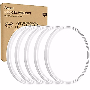 5Pack 9Inch Flush Mount Ceiling Light White,18 Watt 5000K LED Ceiling Light Fixture, Ultra Slim Close to Ceiling Light Fixture, Round Flat Low Profile Ceiling Lamp For Kitchen Bedroom Basement Hallway