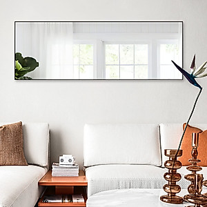 KIAYACI Full Length Floor Mirror with Stand 47"x16" Large Wall Mounted Full Body Mirror Horizontal/Vertical Bedroom Mirror Dressing Mirror Aluminum Alloy Frame Black