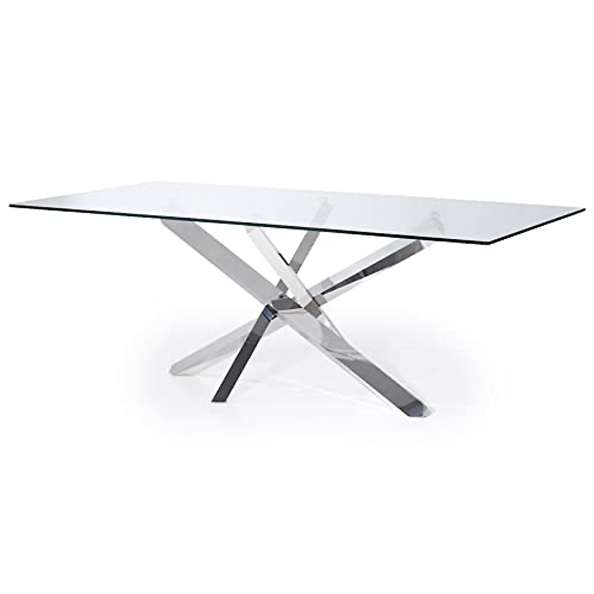 Modern Cortez 79" Clear Glass Dining Table with Polished Stainless Steel Base