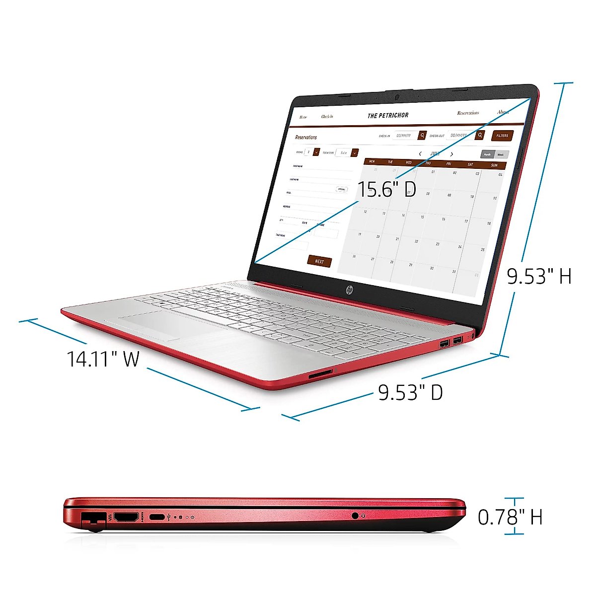 HP Newest 15.6" HD Laptop Computer, Intel Quad-core Pentium Processor, 16GB RAM, 256GB SSD, Office 365 1-Year, Numeric Pad, Webcam, Ethernet, Wi-Fi, Bluetooth, Windows 11 Home(S Mode), Red, /Battery
