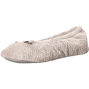 isotoner womens Chevron Microterry Ballerina House Slipper With Moisture Wicking and Suede Sole for Comfort Ballet Flat, Taupe, 6.5-7.5 US