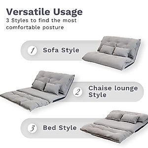 TY ARTS & CULTURE Sofa Bed Comfortable Adjustable Sofa TV Floor Gaming Couch Lazy Sofa Floor Cute Futons Sets with 2 Pillows Folding Sleeping Laying Entertainment | Deep Grey