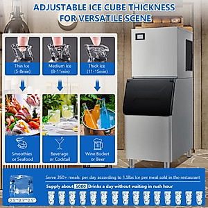 GarveeHome Commercial Ice Machine, 400Lbs Per Day with 350lbs Storage Bin, Stainless Steel Industrial Ice Cube Machine for Coffee Shop, Business Restaurant