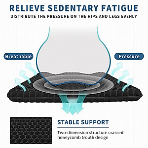 2 Pieces Black Gel Seat Cushion for Office Chair Car, Double Thick Cooling Egg Seat Cushion, Breathable Honeycomb, for Pressure Relief Back Tailbone Pain Wheelchair Desk Chair
