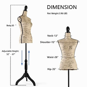 Encomle Dress Form Female Mannequin Torso, Height Adjustable Mannequin Body with Stand for Sewing, Display, Brown