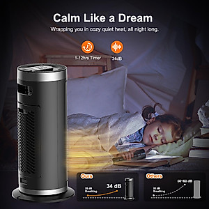 Portable 1500W Electric Space Heater with Remote Control & Thermostat, 4 Heating Modes, 12-Hour Timer, 90° Oscillation, Digital Display, PTC Ceramic for Fast Heating - Ideal for Bedrooms and Offices