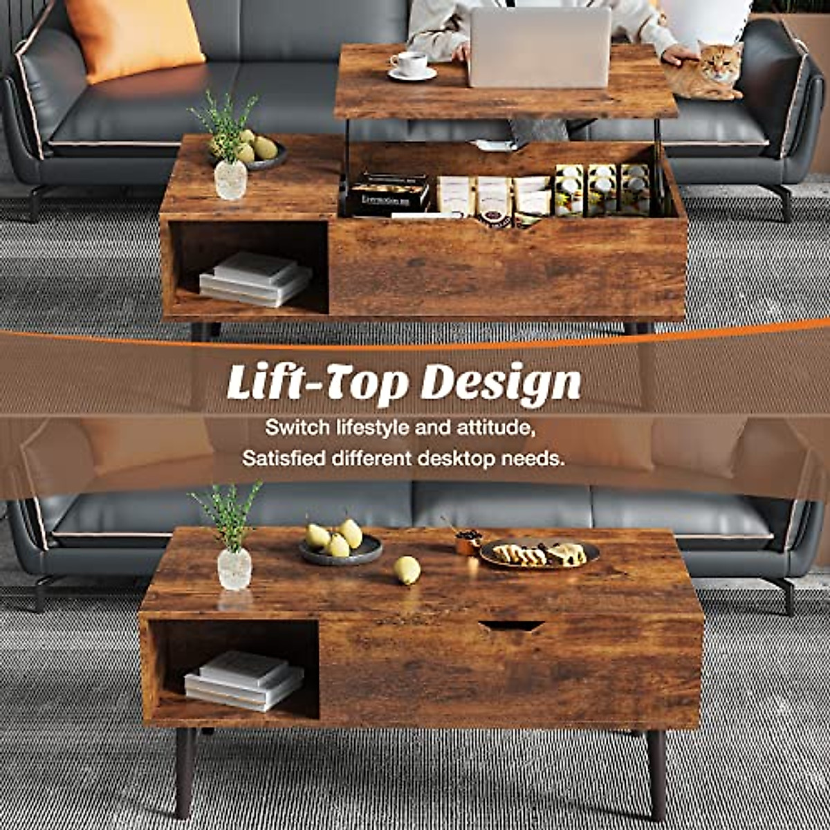 Sweetcrispy Living Room Coffee Table, Retro Brown