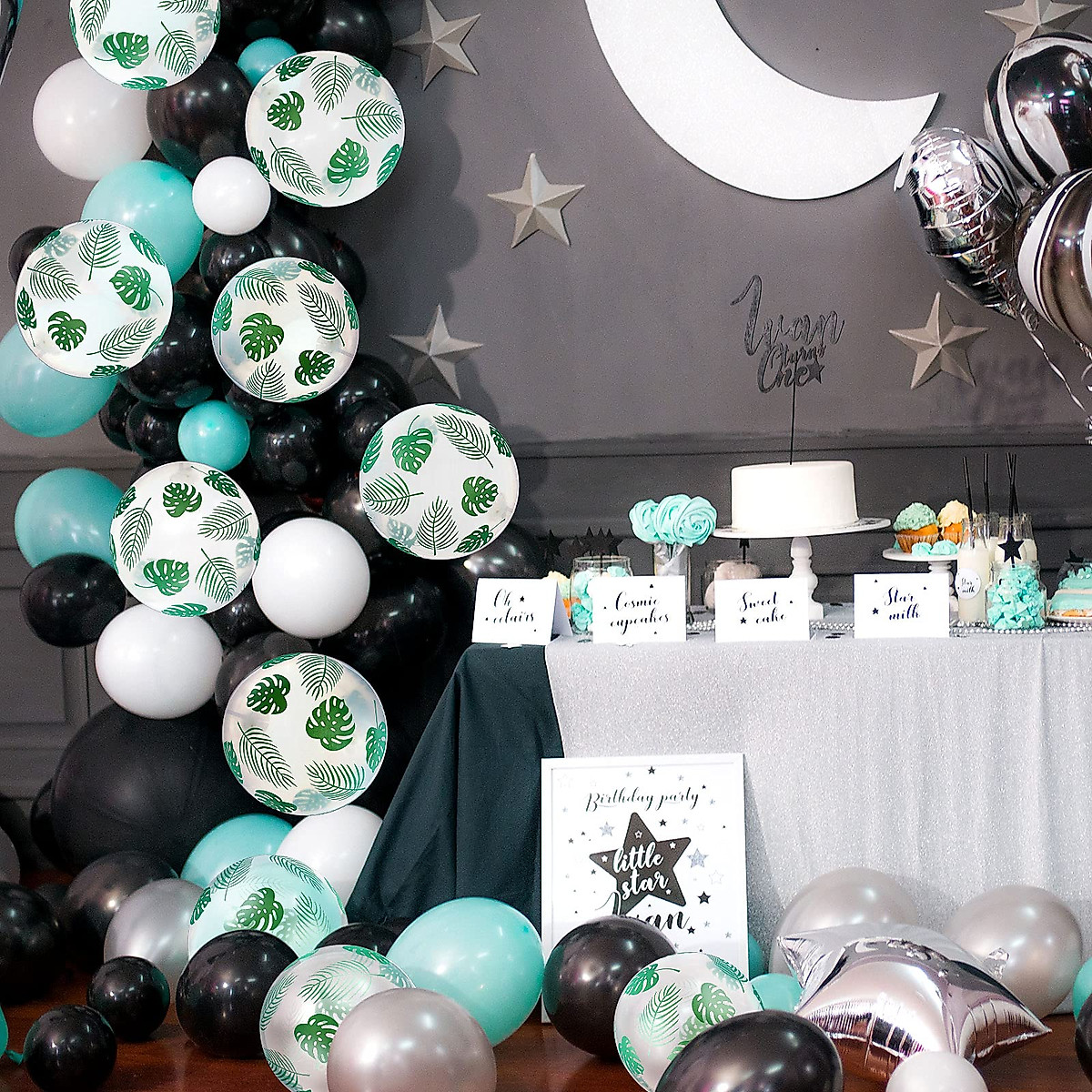 80 Pieces Palm Leaves Balloons Jungle Safari Theme Balloons Hawaiian Party Balloons 12 Inch Clear Latex Balloons for Birthday Jungle Tropical Party Baby Shower Decoration