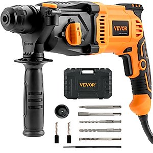 VEVOR 1 Inch SDS-Plus Rotary Hammer Drill, 8 Amp Corded Drills, Heavy Duty Chipping Hammers w/Safety Clutch, Electric Demolition Hammers, Taladro Rotomartillo, Power Tool For Concrete