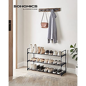 SONGMICS Shoe Rack, 3-Tier Shoe Storage Organizer, Metal Shoe Shelf, 12 to 15 Pairs Shoes, Stackable Shoe Tower for Living Room, Entryway, Hallway, Closet, Black ULSA13BK