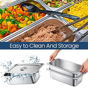 Zubebe 16 Pack Hotel Pan with Lid 4 Inch Deep Steam Table Pan 0.9 mm Thick Stainless Steel Pans Anti Steam Commercial Food Pans for Restaurant Buffet Event Catering Supplies (1/3 Size x 4 Inch Deep)