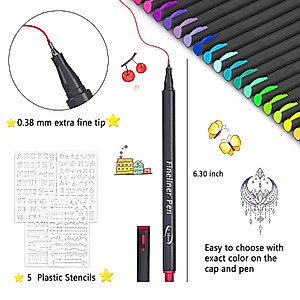 Tebik 45 Pack Planner Pens Colored Pens, 40 Colors Drawing Pens with 5 Stencils, Fineliners for Journal Planner Note Calendar Writing Coloring, Drawing & Detailing School Office Art Supplies
