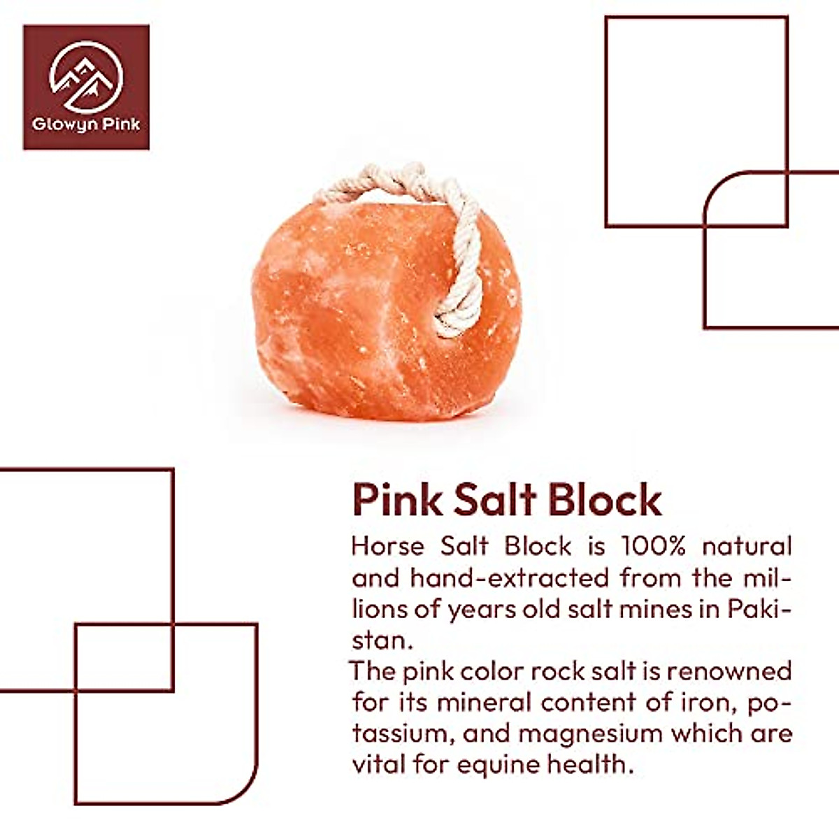 Glowyn Himalayan Salt Lick-Natural Minerals Block on Rope - 4.0 lbs. (6 Packs) - Great for Horses, Cattle, and Live Stock– Long Lasting – Pink Salt Lick