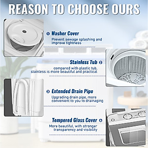 Superday Portable Mini Twin Tub Washing Machine Compact Washer and Spin Dryer w/Wash and Spin Cycle 17.6lbs Capacity For Camping, Apartments, Dorms, College Rooms, RV’S, Delicates, Grey