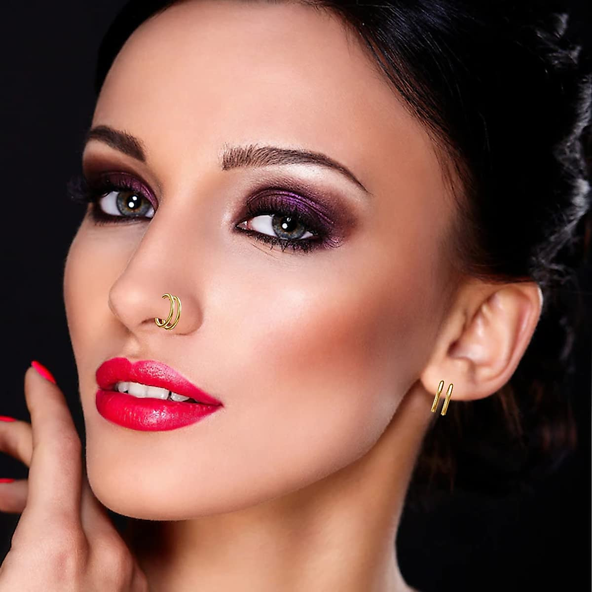 hujiling 10 Pcs 20G Double Hoop Nose Ring, Double Nose Rings Hoops Set Adjustable, 316L Surgical Steel Spiral Nose Ring for Single Piercing Nose Rings for Women Women Nose Piercing Jewelry