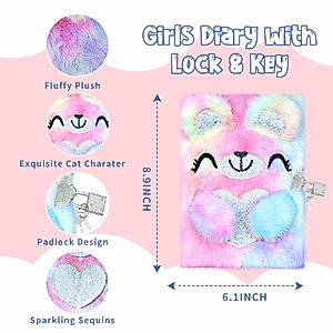 homicozy Bear Diary for Girls with lock and keys, Kids Journal School Travel Notebook Gift Set for Writing and Drawing,Plush Secret Diary with Multicolored Pen Stickers Purse Keychain