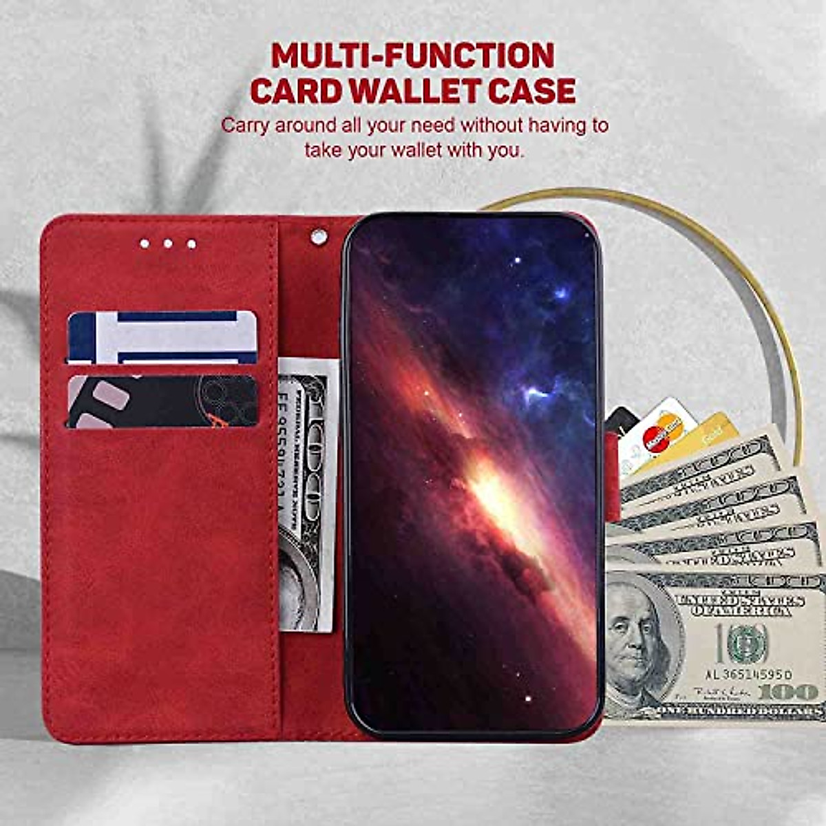 Fansipro Phone Cover Wallet Folio Case for Sony Xperia 1 III, Premium PU Leather Slim Fit Cover for Xperia 1 III, 2 Card Slots, Comfortable to Carry, Red