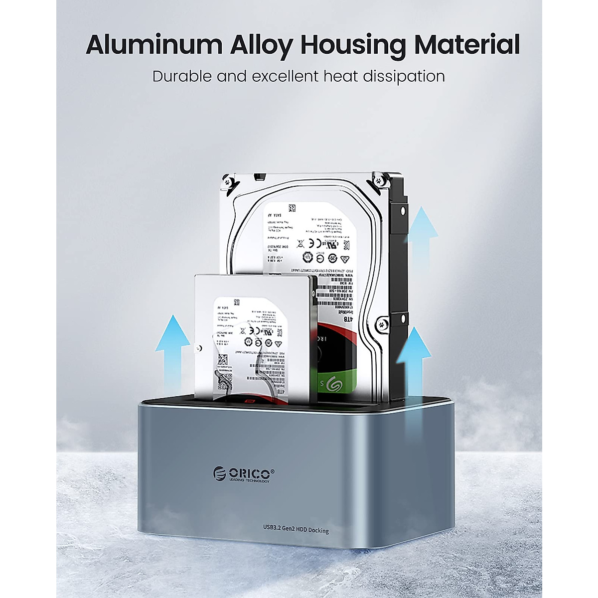 ORICO Hard Drive Docking Station, Aluminum Dual Bay USB C to SATA 3.0 6 Gbps HDD Docking Stations with UASP for 2.5 or 3.5 Inch HDD with 12V 3A Power Supply, 36TB Support, Gray (6626C3)