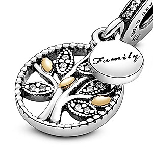 Pandora Jewelry Sparkling Family Tree Dangle Cubic Zirconia Charm in Sterling Silver and 14K Yellow Gold, No Box