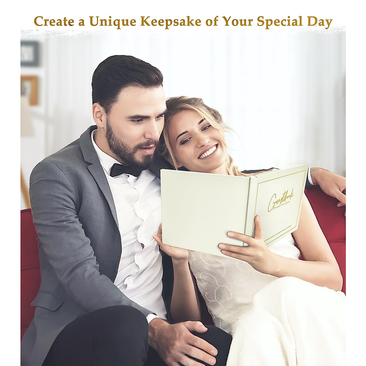 Jowaia Wedding Guest Book - Guest Book for Wedding Reception, Baby Shower, Birthday, Anniversary and Special Day - Registry Guestbook for Guests to Sign in and Add Photos with 110 Lined Pages (Cream)