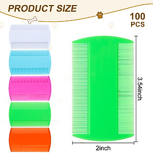 RMERVE 100 Pcs 5 Colors Double Side Tooth Pet Flea Comb Bulk for Cats Dogs Lice and Tick Comb for Small Cats Dogs Kitten Indoor