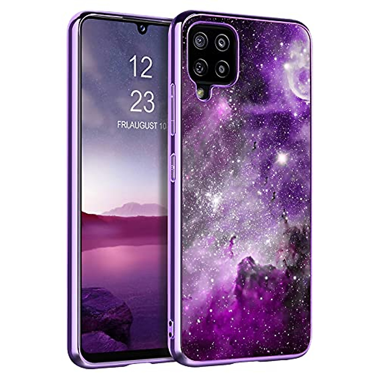 BENTOBEN Galaxy A42 5G Case, Slim Fit Glow in The Dark Hybrid Hard PC Soft TPU Bumper Drop Protective Girls Women Men Phone Cover for Samsung Galaxy A42 5G 6.6" 2021, Purple Galaxy